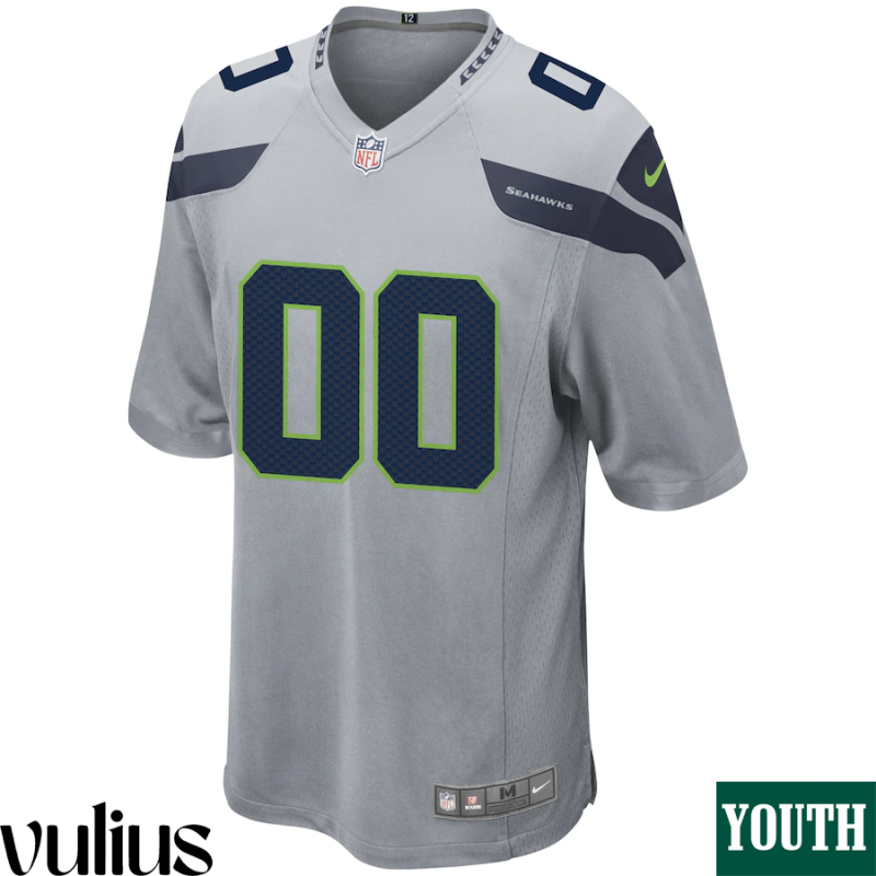 Seattle Seahawks Custom Jersey, Grey Youth's, Alternate Game Custom ...