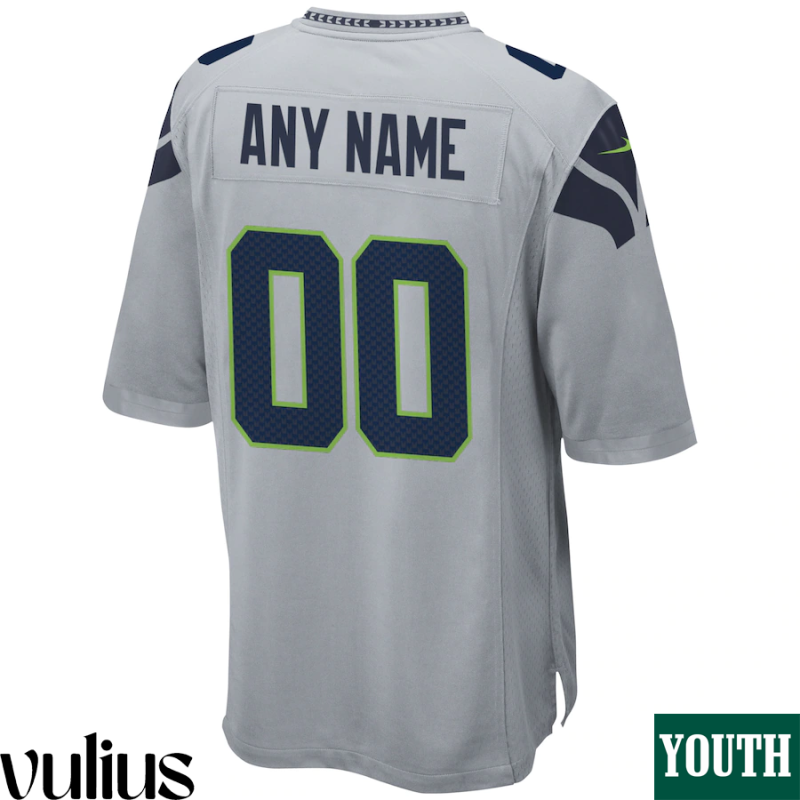 Seattle Seahawks Custom Jersey, Grey Youth's, Alternate Game Custom ...